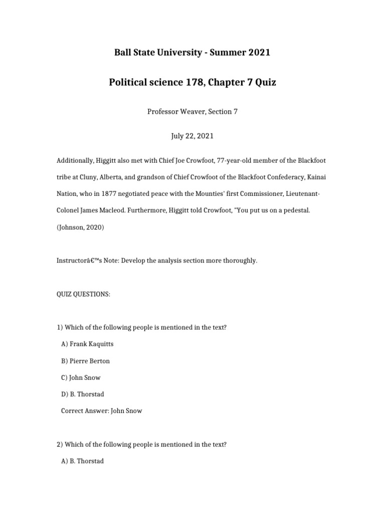 Political Science 178 Chapter 7 Quiz | PDF