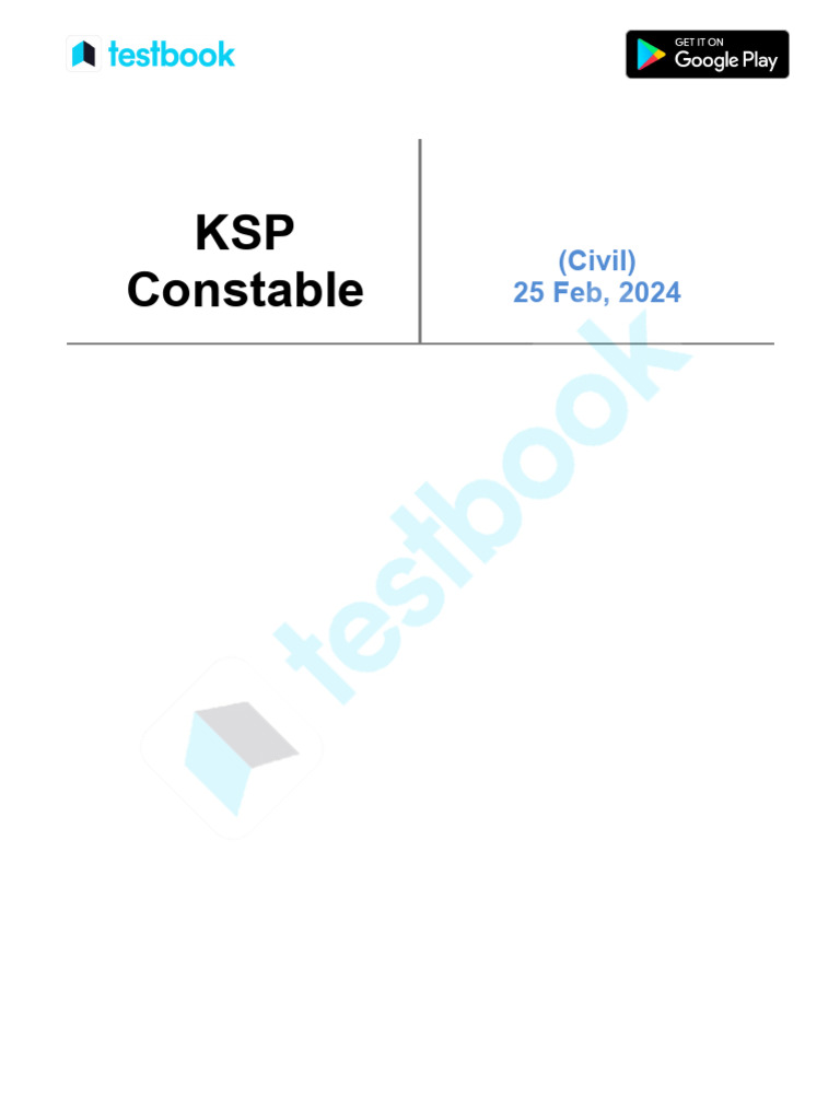 KSP Police Constable (Civil) Official Paper (Held On - 25 Feb, 2024 ...