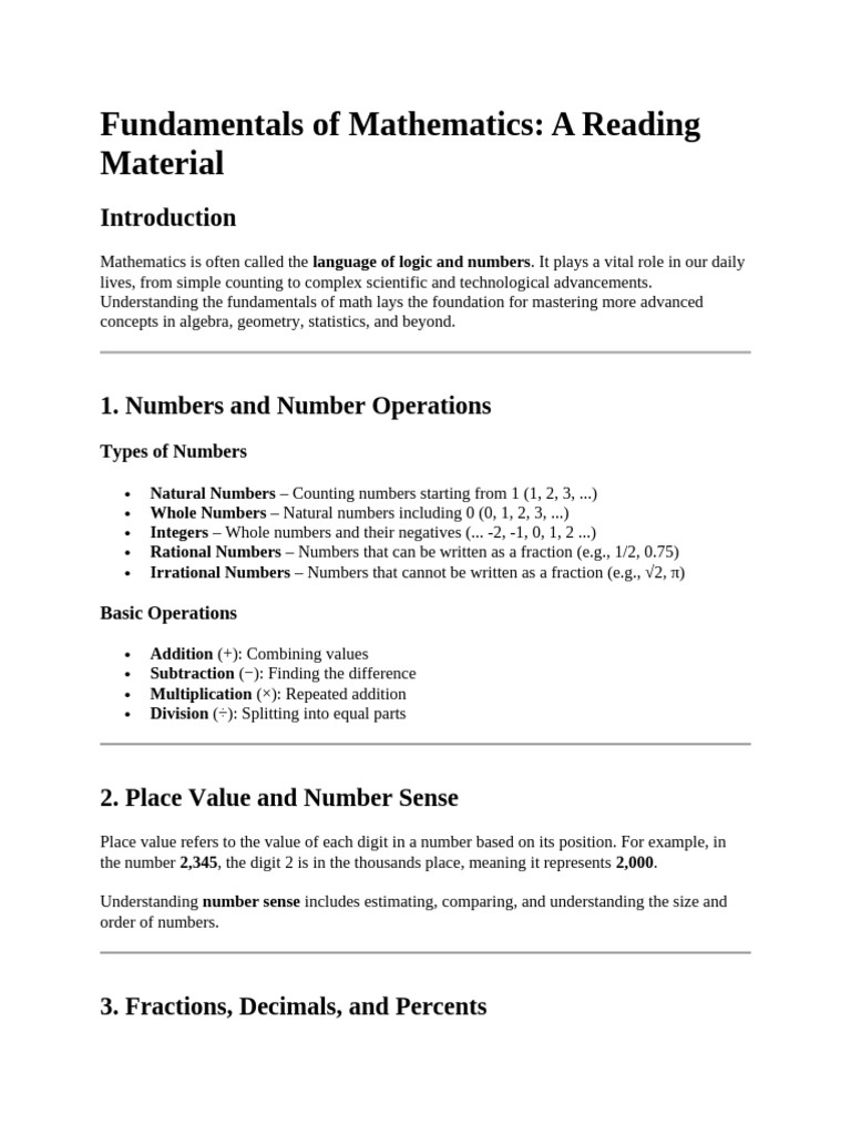 Fundamentals of Mathematics | PDF | Numbers | Mathematics