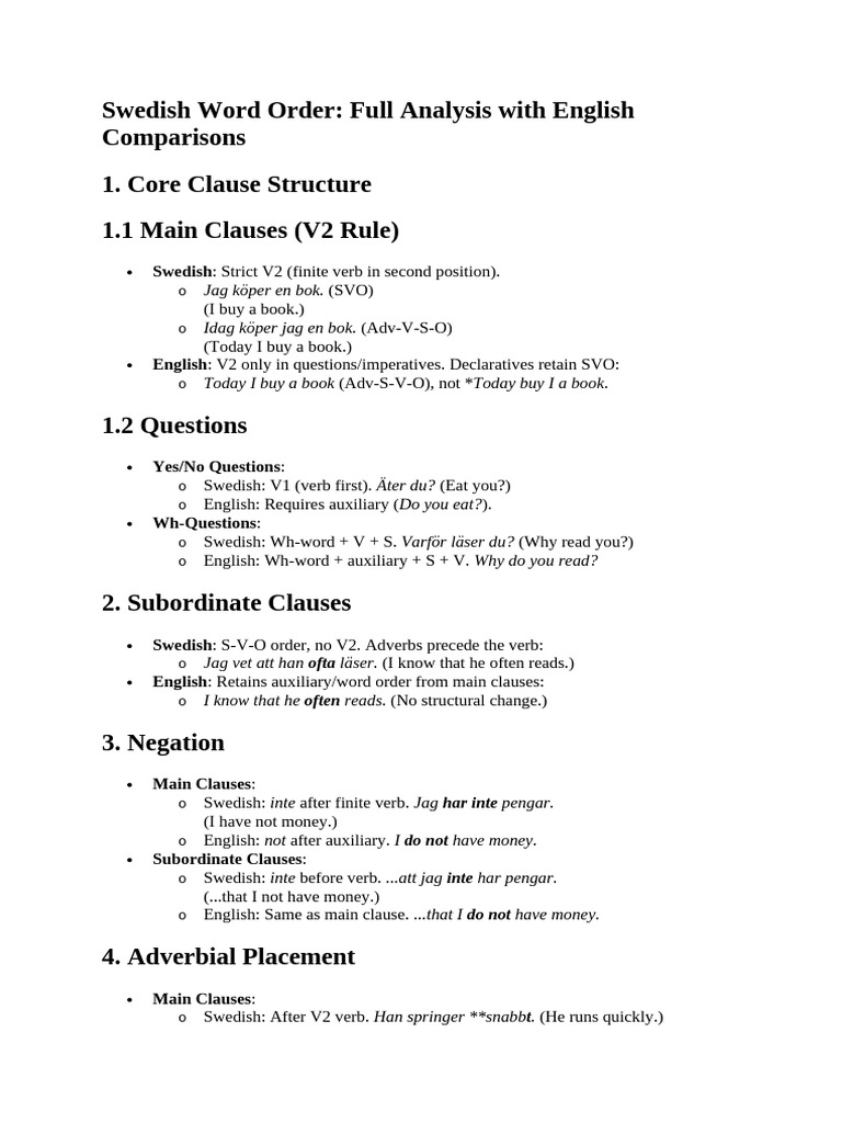 Swedish Word Order | PDF | English Language | Linguistic Morphology