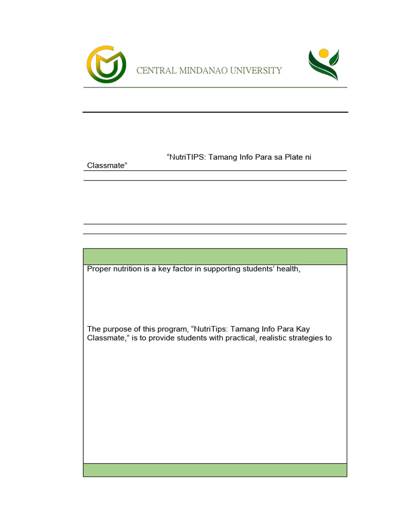 Phase 3 Program Plan of Work A4 Size 5 | PDF | Learning | Nutrition