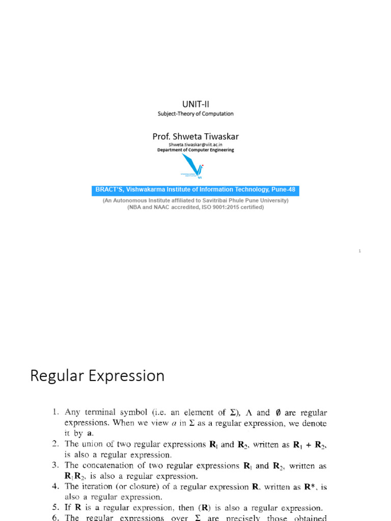 Unit-2 Regular Expressions - (Part 1) | PDF | Theoretical Computer Science | Mathematical Relations