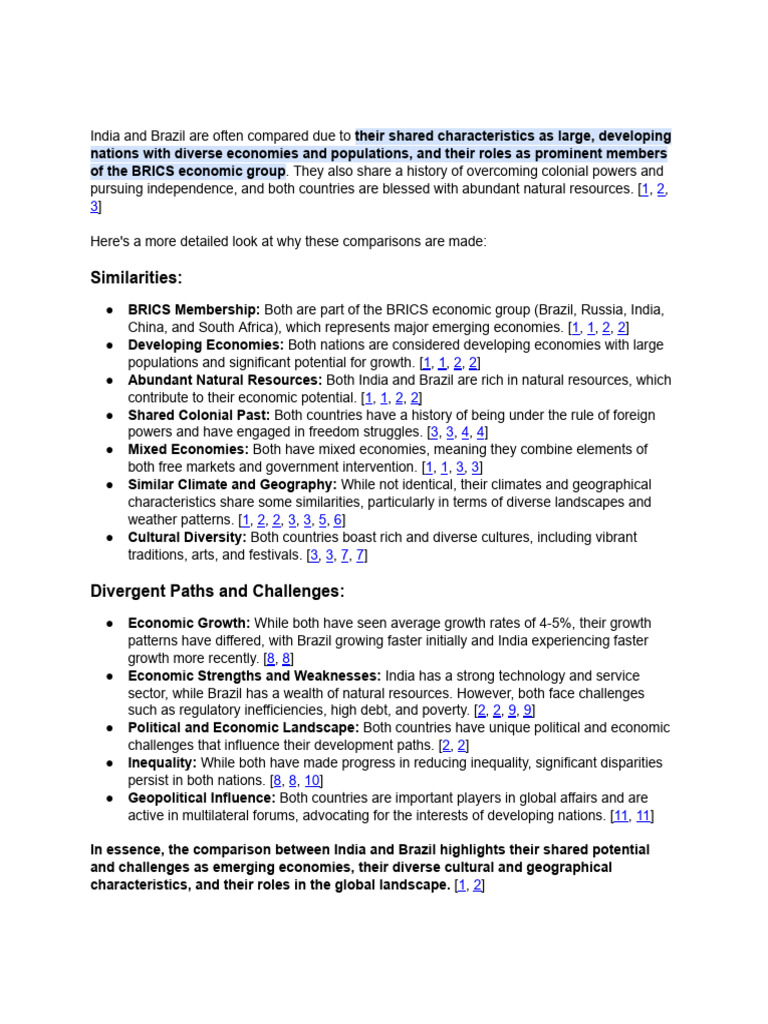 India-Brazil Economic Comparison Insights | PDF | Economic Inequality ...