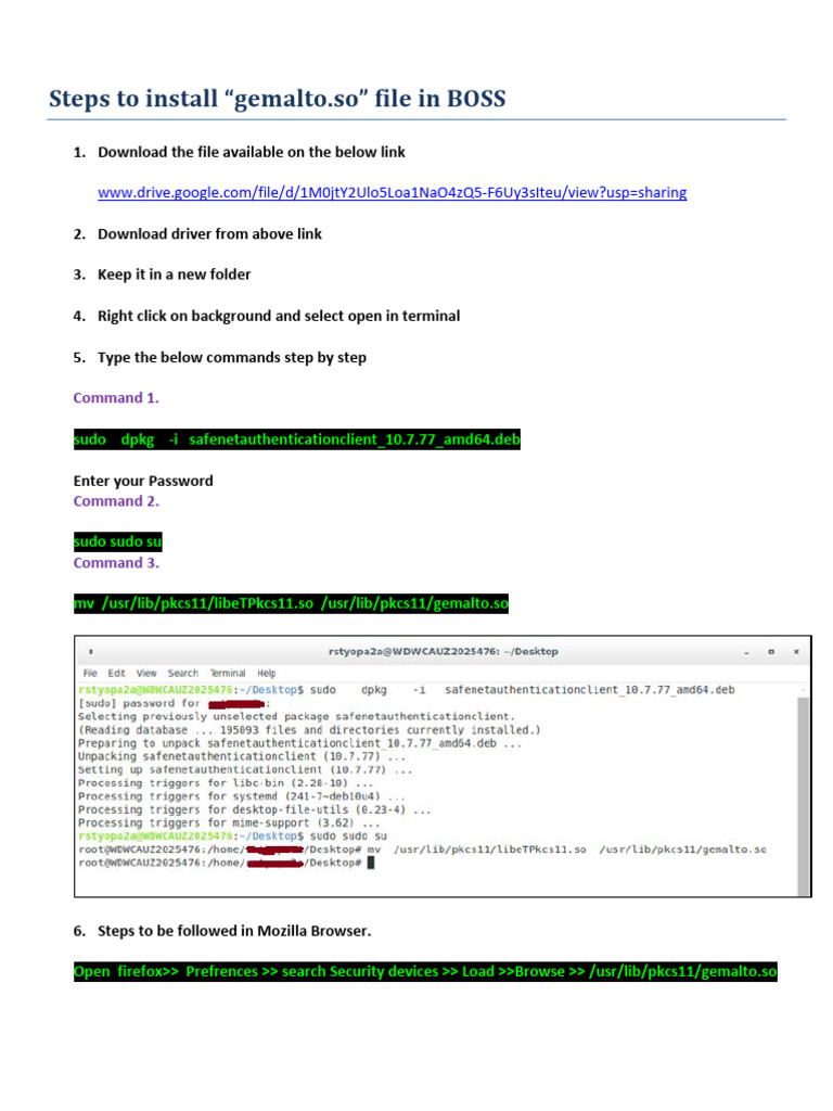 Installing Gemalto Driver on BOSS | PDF