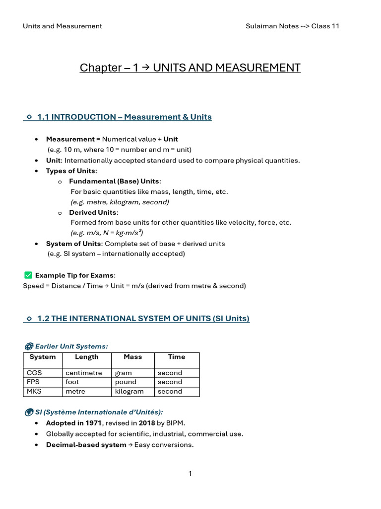 Unit and Measurements Final | PDF | Significant Figures | International ...