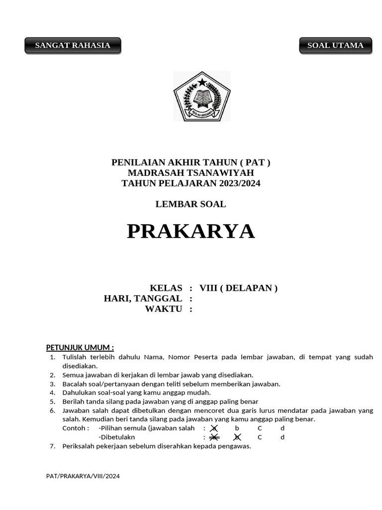Soal Pat KLS 8 Prakarya | PDF