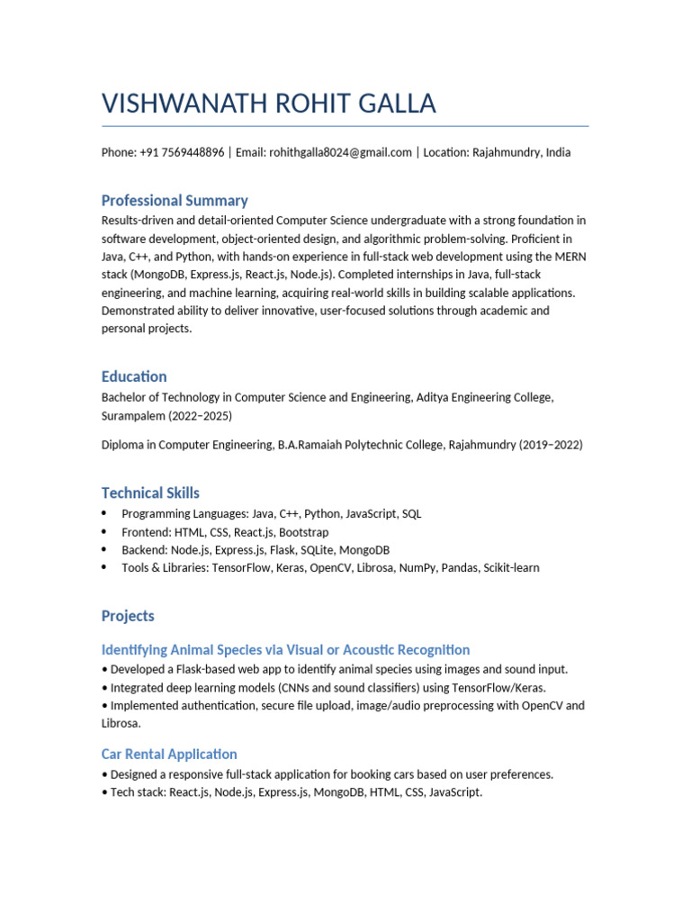 Vishwanath Rohit Galla Enhanced Resume | PDF