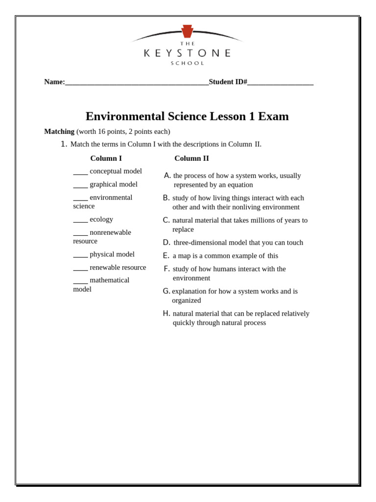 Environmental Science Exam Questions | PDF | Earth | Water
