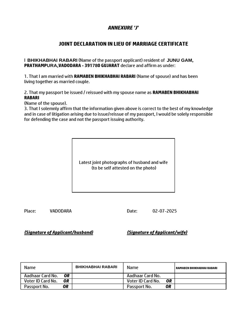 Bhikhabhai Annexure J Form | PDF