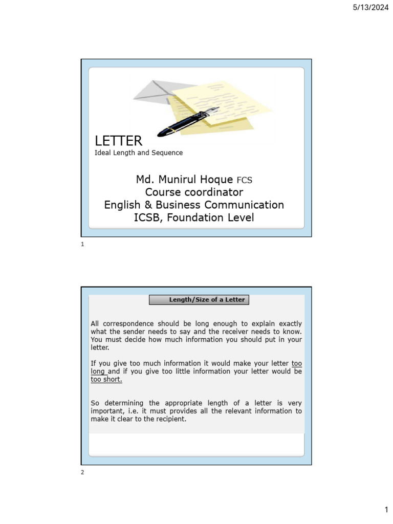 Ideal Length and Sequence in Letters | PDF | Cheque