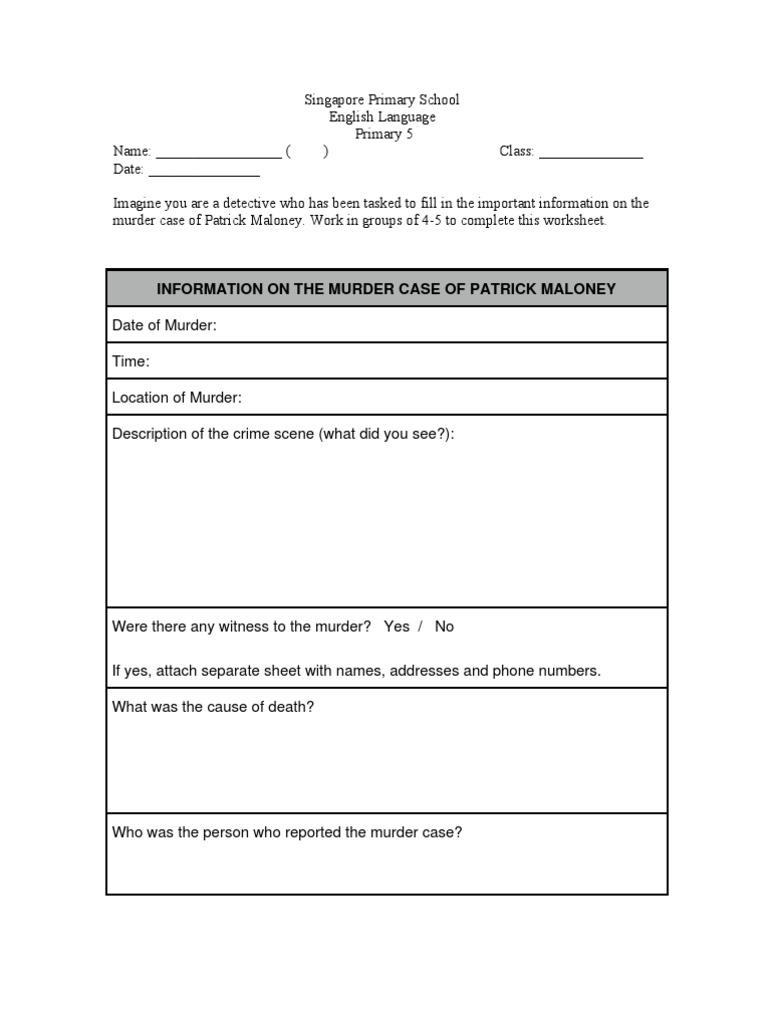Patrick Maloney Murder Case Worksheet | PDF