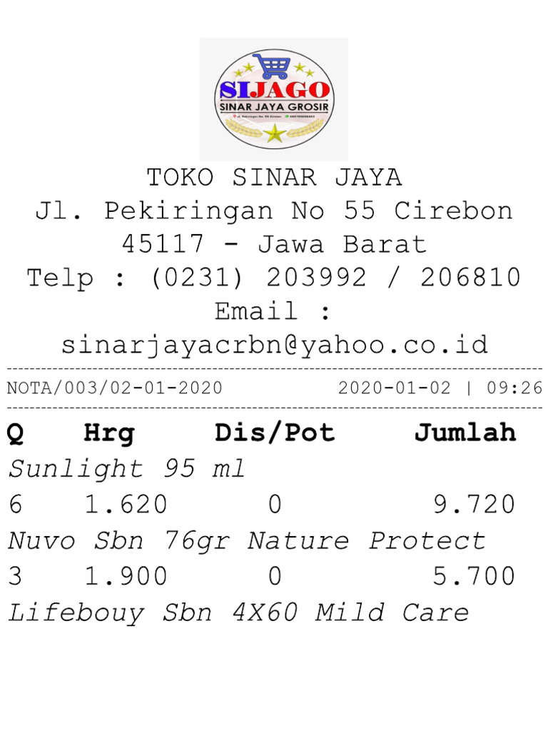 Contoh Nota Kasir | PDF