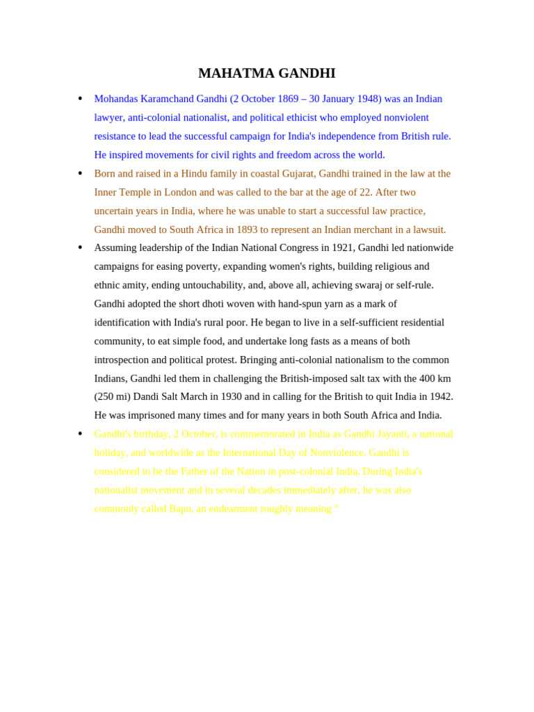 Mahatma Gandhi Assignment | PDF