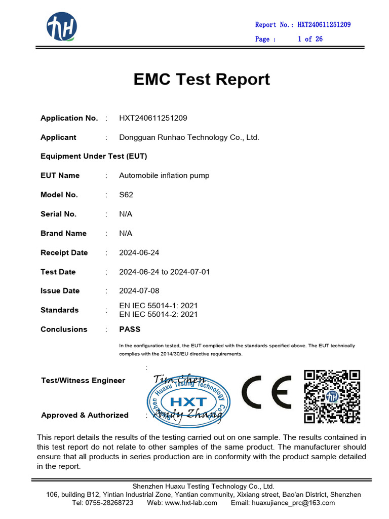 EMC Test Report for Automobile Pump S62 | PDF | Antenna (Radio ...