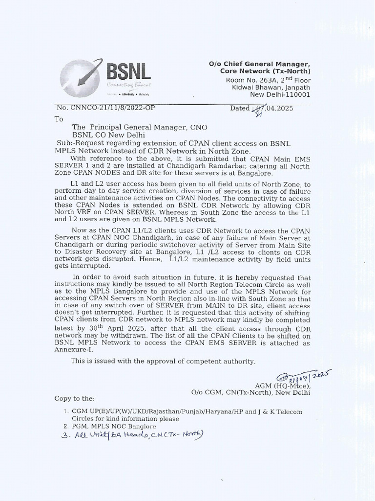 Letter To PGM CNO Regarding CPAN Client Access On MPLS Network Dated ...