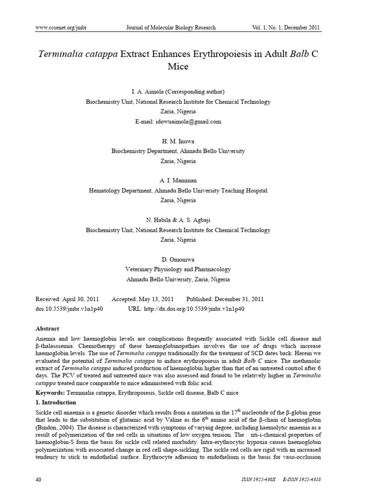Terminalia Catappa Extract Enhances Eryt | PDF | Clinical Medicine