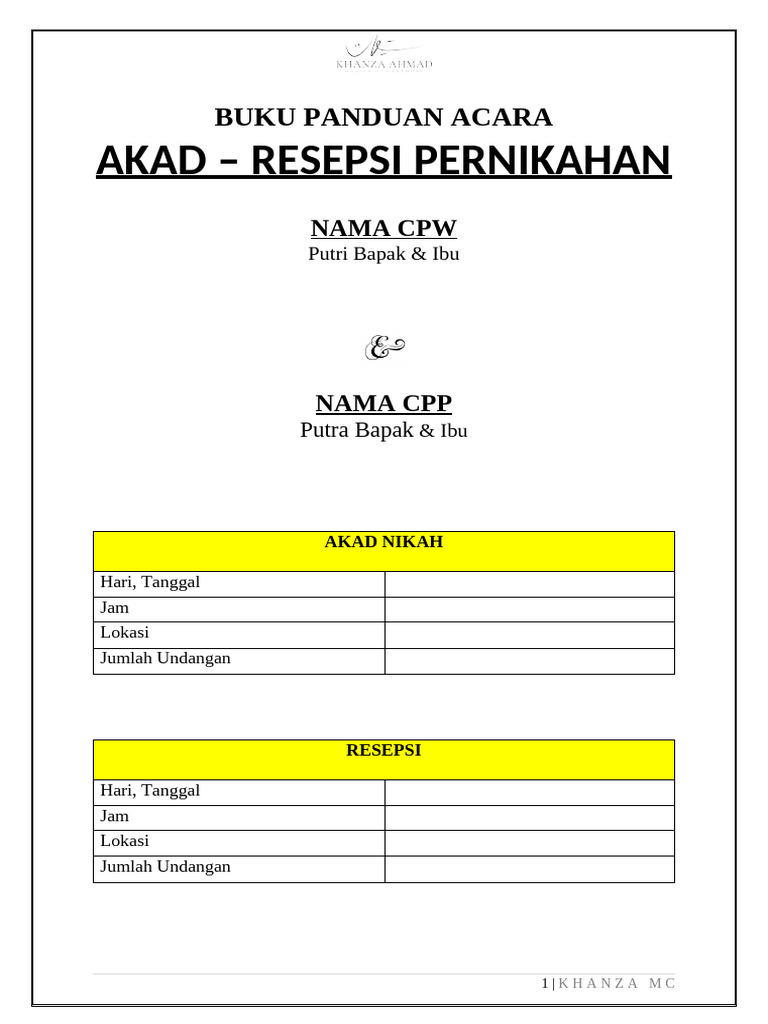 Draft Acara Akad Resepsi - Kosong | PDF