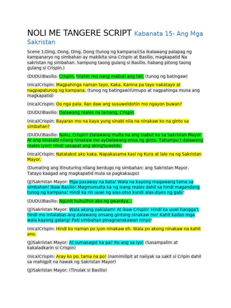 Noli Me Tangere Script Kabanata 15 | PDF