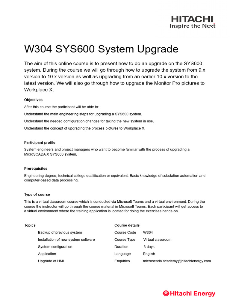 SYS600 System Upgrade Course Overview | PDF