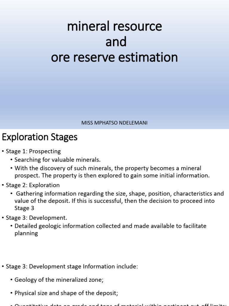 LECTURE 3 Mineral Resource and Ore Reserve Estimation | PDF | Oil Well ...