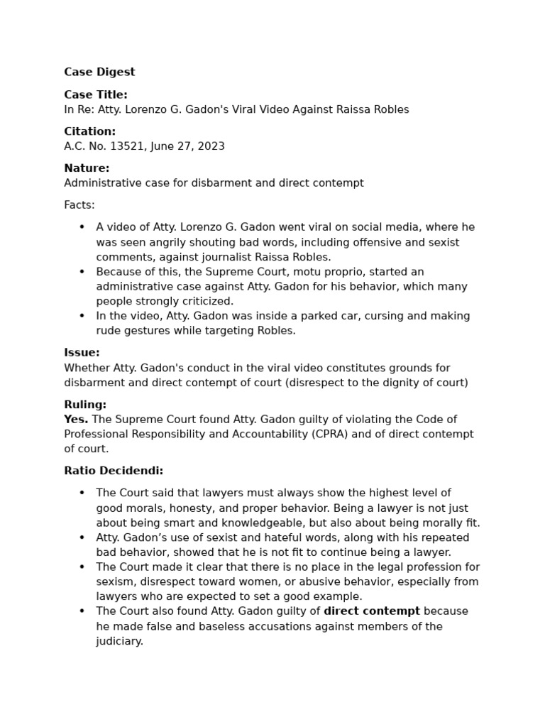 Atty Gadon V Robles | PDF | Defamation | Disbarment
