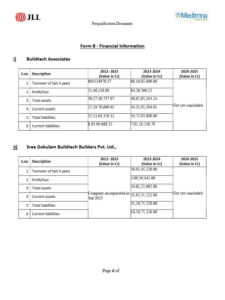 Financial Overview of Sree Gokulam Buildtech | PDF