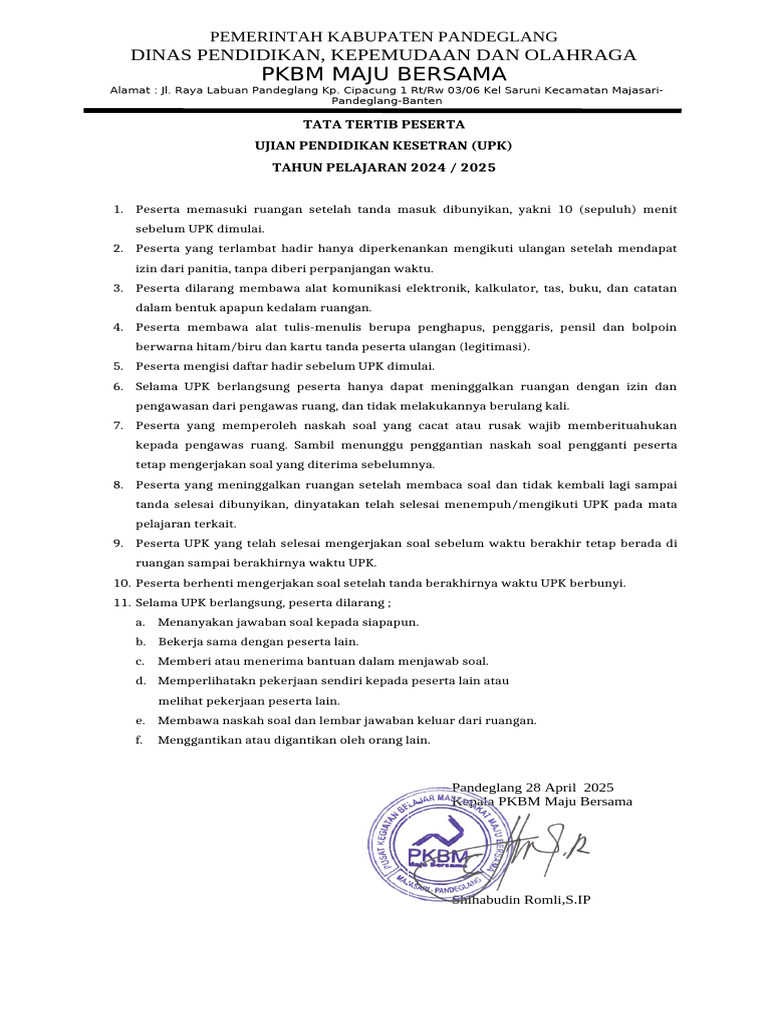 Tata Tertib Peserta Upk 2025 | PDF