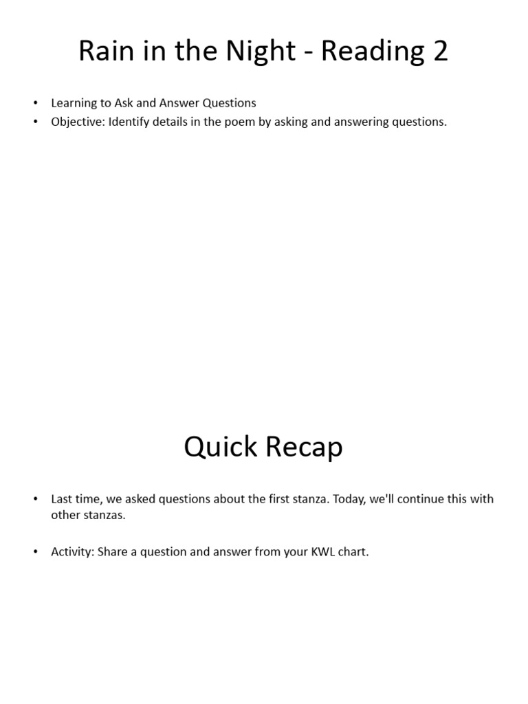 Rain in The Night Lesson Plan Reading 2 | PDF