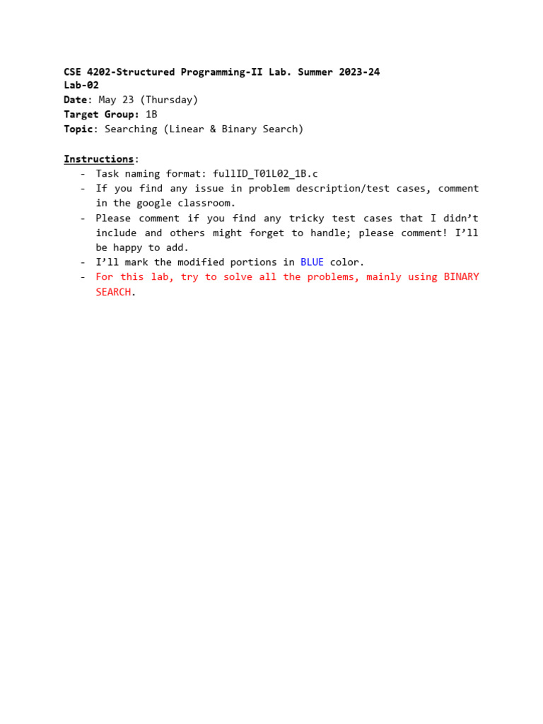 1B Lab 02 Linear Binary Search | PDF | Algorithms And Data Structures | Theoretical Computer Science