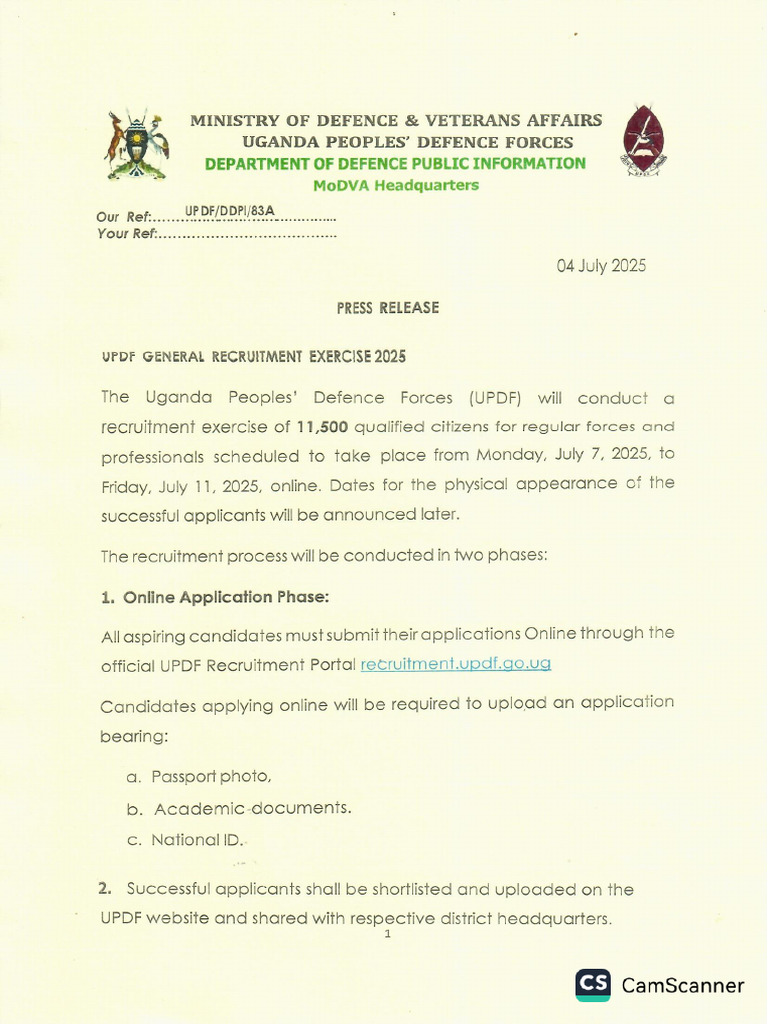 Updf General Recruitment Exercise 2025 | PDF