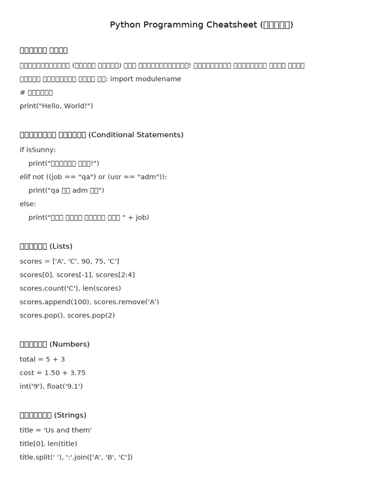 Python Cheatsheet Bangla | PDF