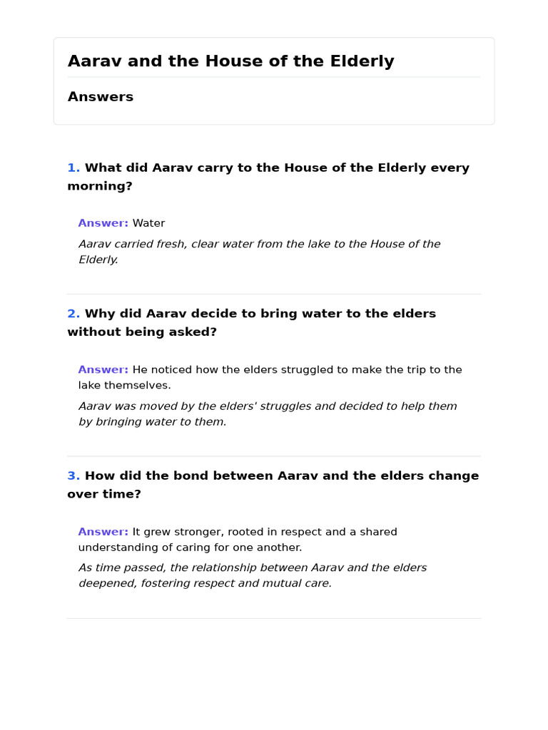 Aarav and The House of The Elderly Answers | PDF