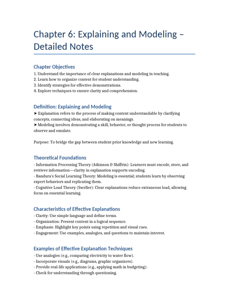 Chapter 6 Explaining and Modeling Detailed Notes | PDF | Learning ...