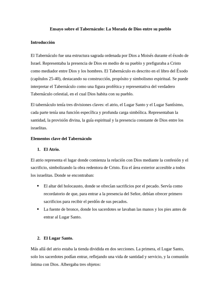 Ensayo Sobre El Tabernáculo | PDF | eucaristía | Tabernáculo