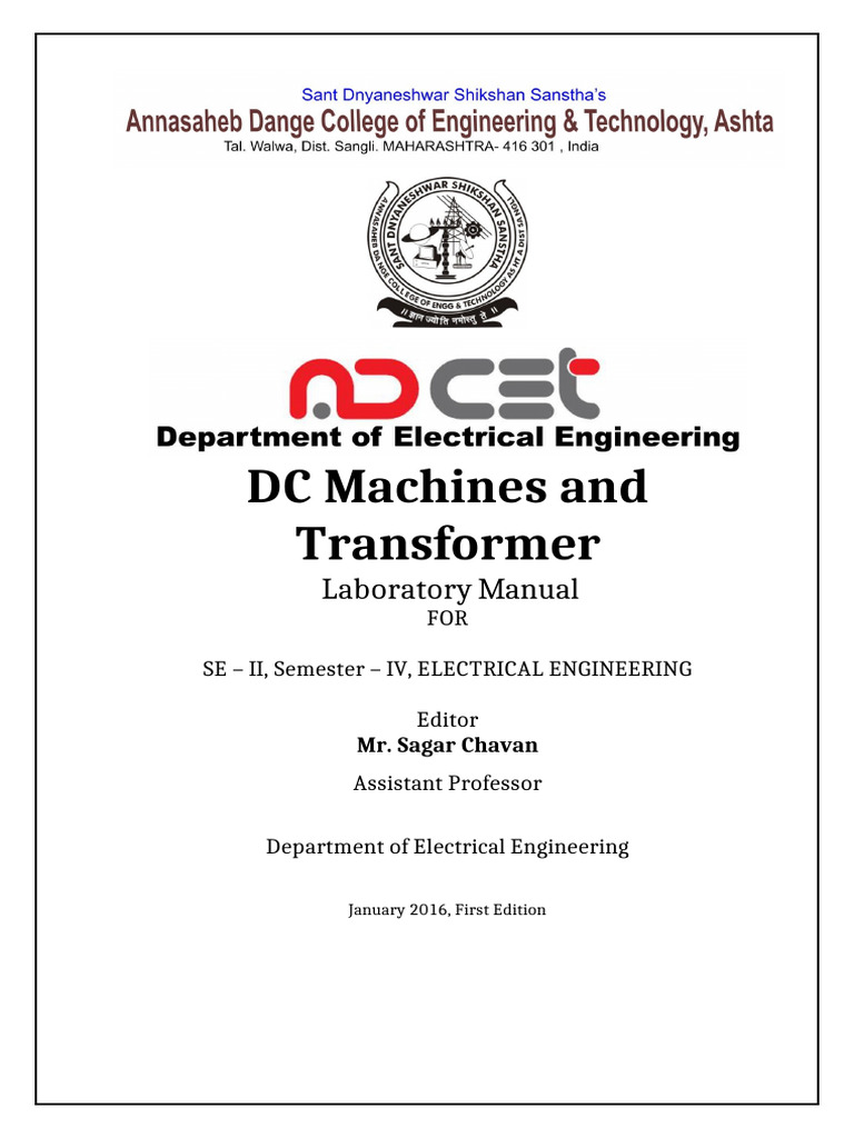 DCMT Lab Manual 2016 | PDF | Electric Motor | Transformer