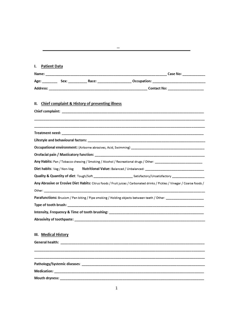 31-01-2015 Case History Proforma FPD - Final | PDF | Periodontology | Mouth
