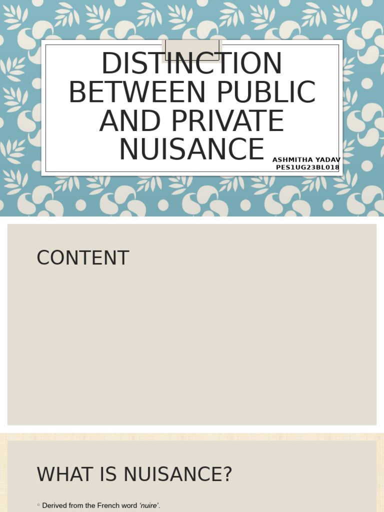 Distinction Between Public and Private Nuisance | PDF