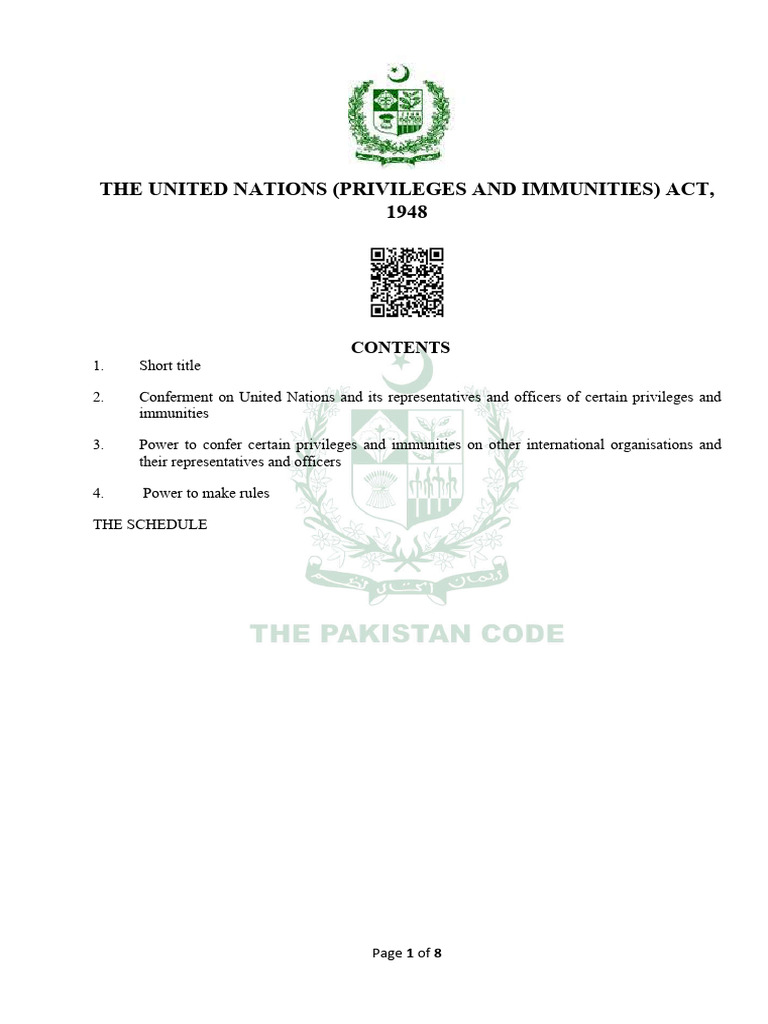 UN Privileges and Immunities Act 1948 | PDF | Sovereign Immunity | Justice