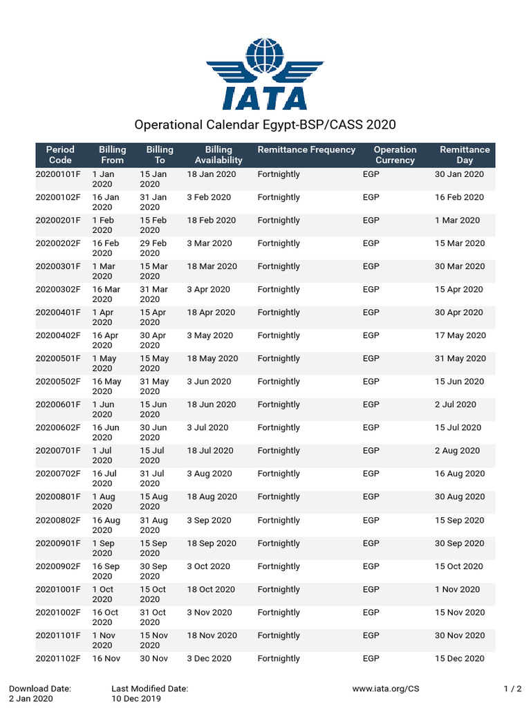 Operational Calendar Egypt-BSPCASS 2020 | PDF