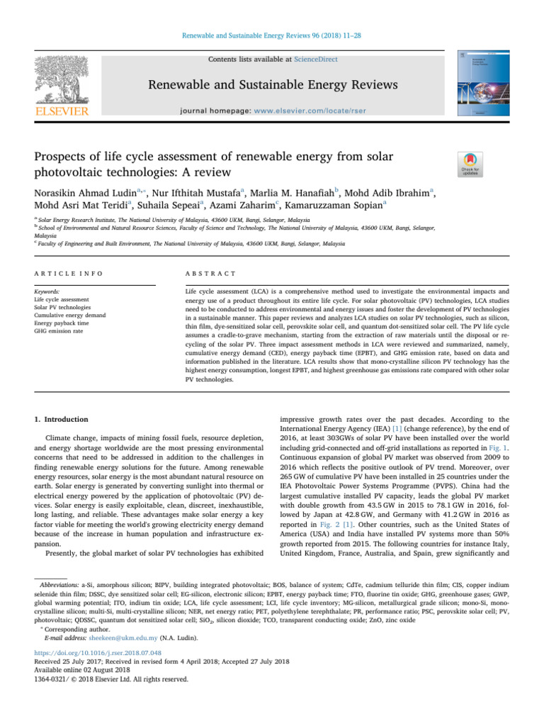 Solar PV LCA, Malaysia, 2018 | PDF | Photovoltaics | Life Cycle Assessment
