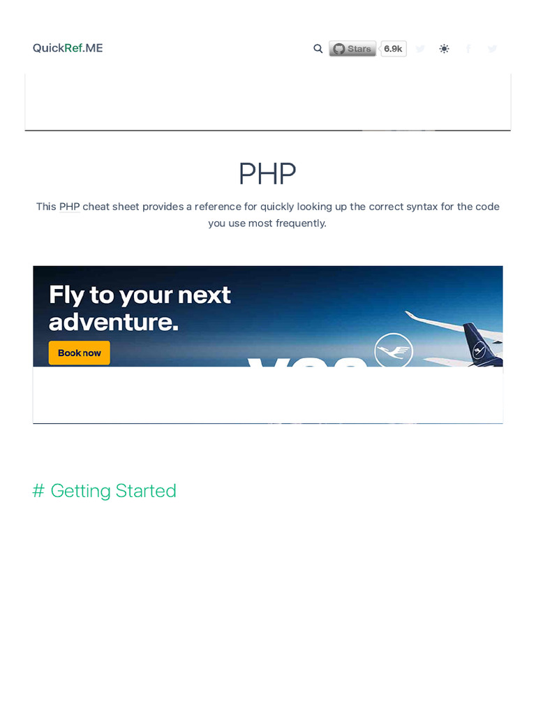 PHP Cheat Sheet & Quick Reference | PDF | Class (Computer Programming) | Php