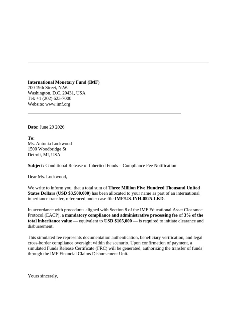 IMF Compliance Fee Notification | PDF