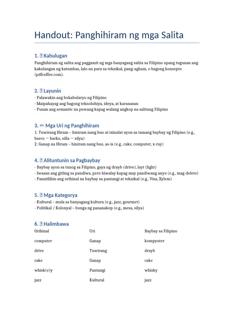 Handout Panghihiram NG Salita | PDF