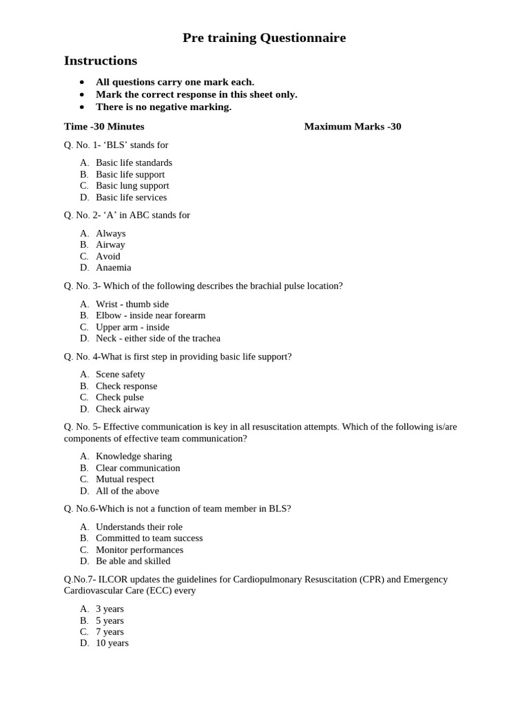 Pre Training Questionnaire | PDF | Atrium (Heart) | Circulatory System