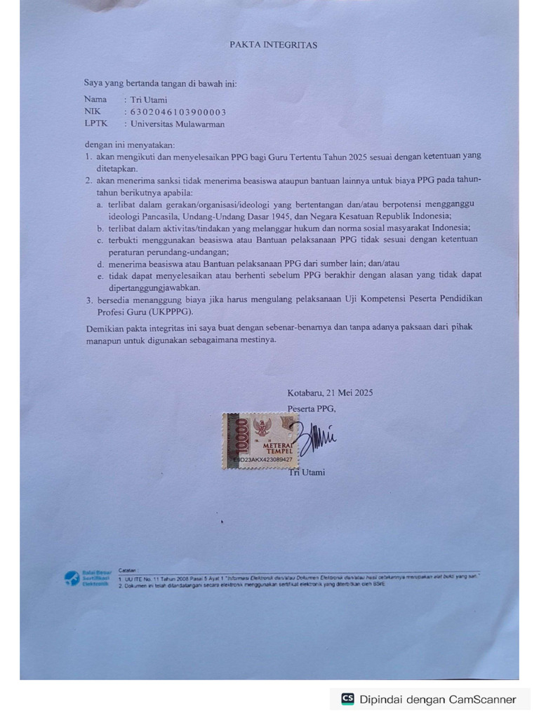 Pakta Integritas | PDF