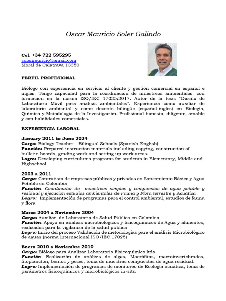 CV Oscar Mauricio Soler | PDF | Laboratorios