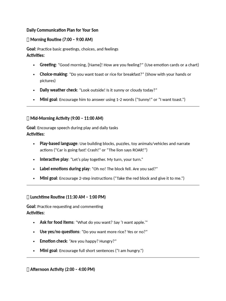 Daily Communication Plan For Your Son | PDF | Human Communication ...
