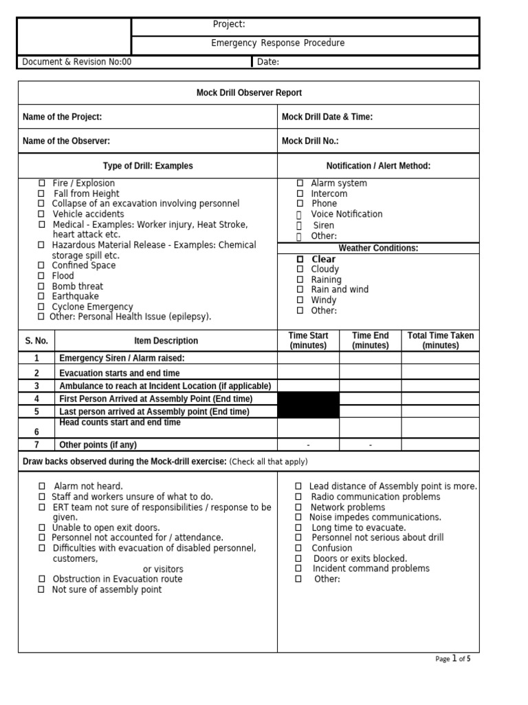 Emergency Mock Drill Observation Report | PDF | Emergency | Emergency ...