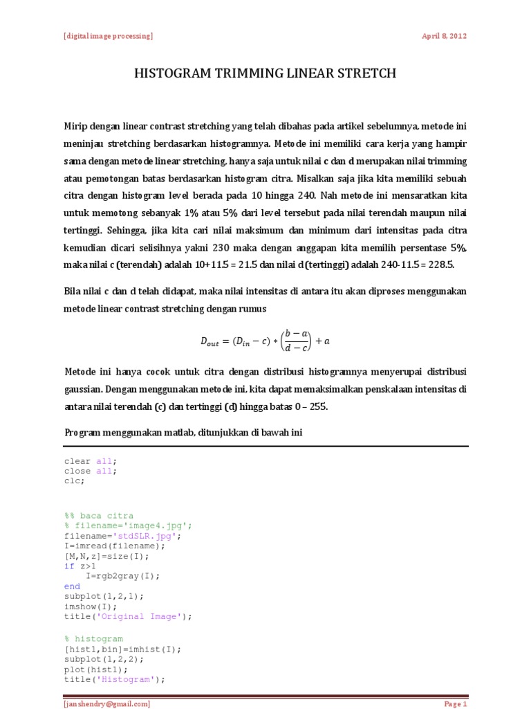 Histogram Trimming Linear Stretch | PDF