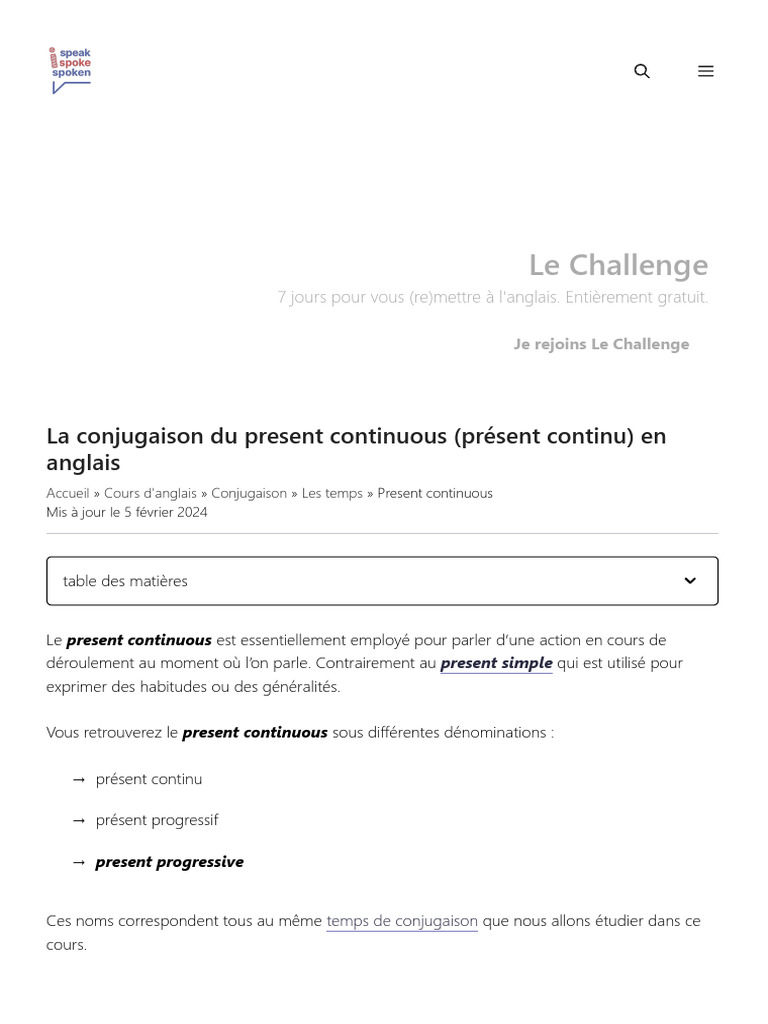 Conjugaison Du Present Continuous (Présent Continu) en Anglais | PDF ...